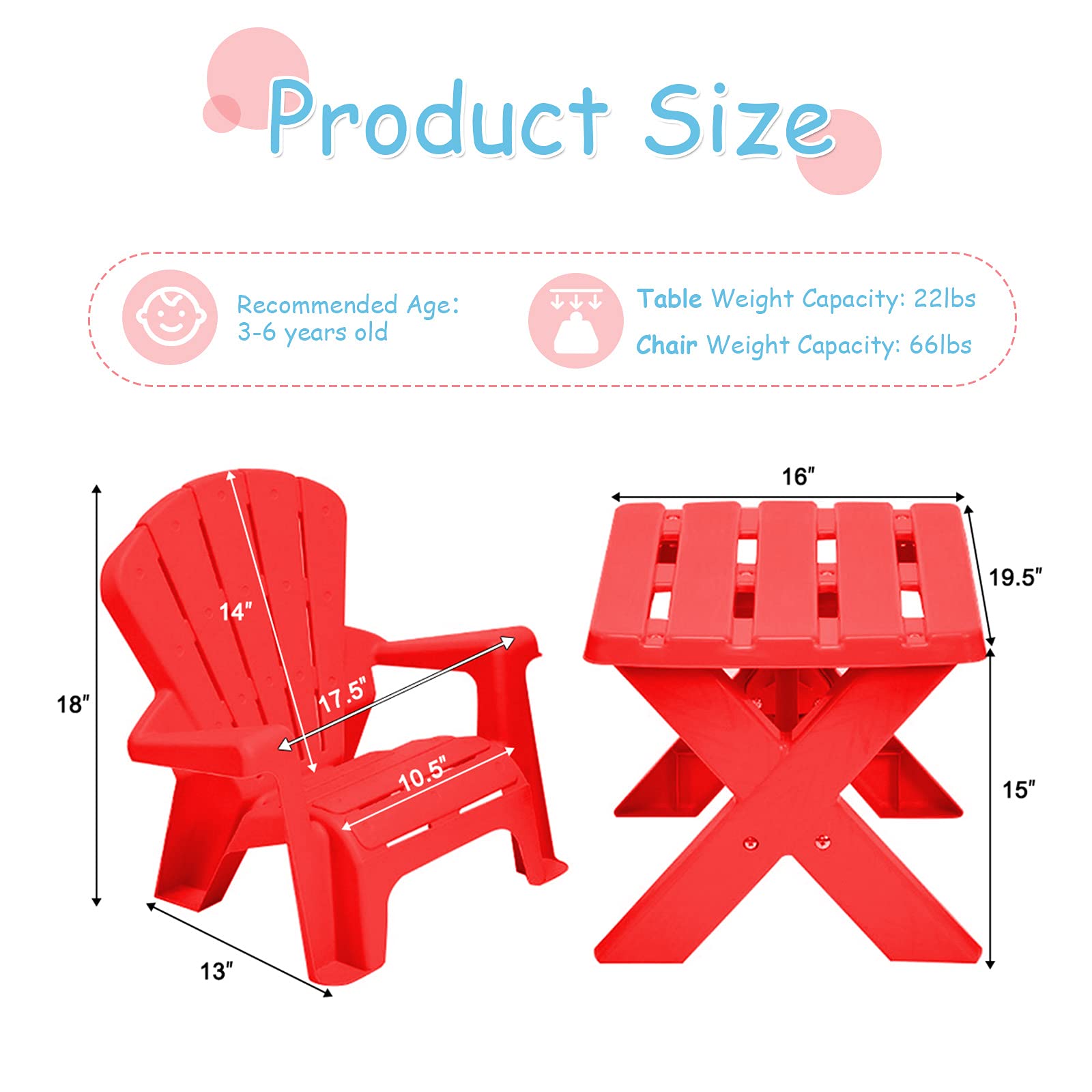 Costzon Kids Table and Chair Set, Outdoor Toddler Activity Table and Adirondack Chairs for Picnic, Garden, Patio, Backyard & Beach, Kids Outdoor Table and Chair Set (Red)