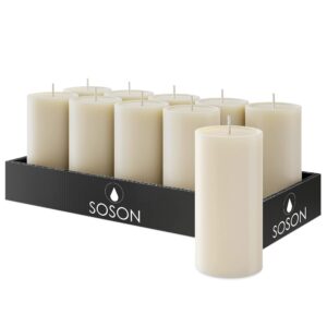 simply soson 2x4 inch ivory pillar candles set of 10, smooth texture, unscented ivory candles, dripless candles, 2 inch pillar candles ideal as wedding, parties, spas, dinner, home decoration