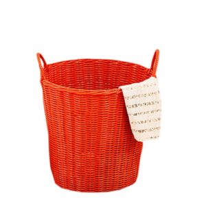 solid color dirty clothes basket woven storage baskets plastic rattan toy storage box woven laundry basket (orange)