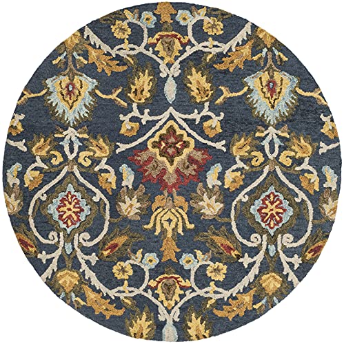 SAFAVIEH Blossom Collection 4' Round Navy / Multi BLM402A Handmade Premium Wool Area Rug