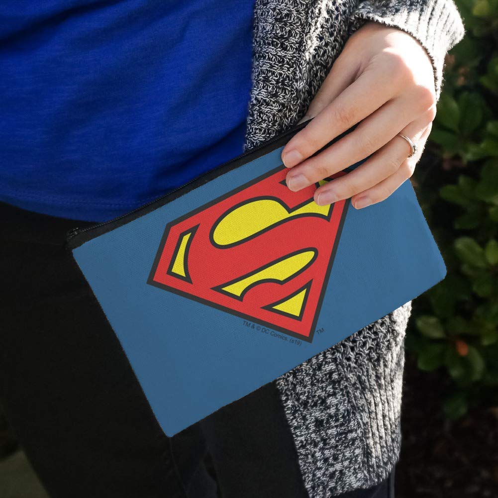 Superman Classic S Shield Logo Pencil Pen Organizer Zipper Pouch Case