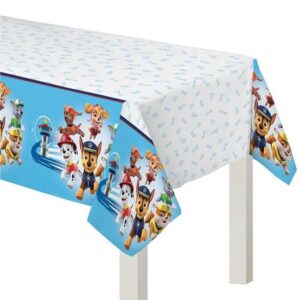 amscan 572441 paw patrol adventures blue and white plastic party table cover, 54" x 96", 1 piece