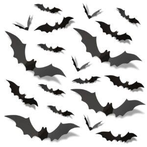 180 pcs bats wall decor, vintage 3d wall bats 4 size bats halloween decoration stickers decals, waterproof halloween bat decor for goth home room indoor