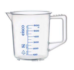 eisco measuring jug, 600ml - polypropylene - screen printed graduations, spout & handle for easy pouring - excellent optical clarity