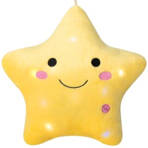 dearsun 13''creative twinkle star colorful night light plush pillows light up night stuffed toys perfect for birthday christmas holiday valentines (yellow)