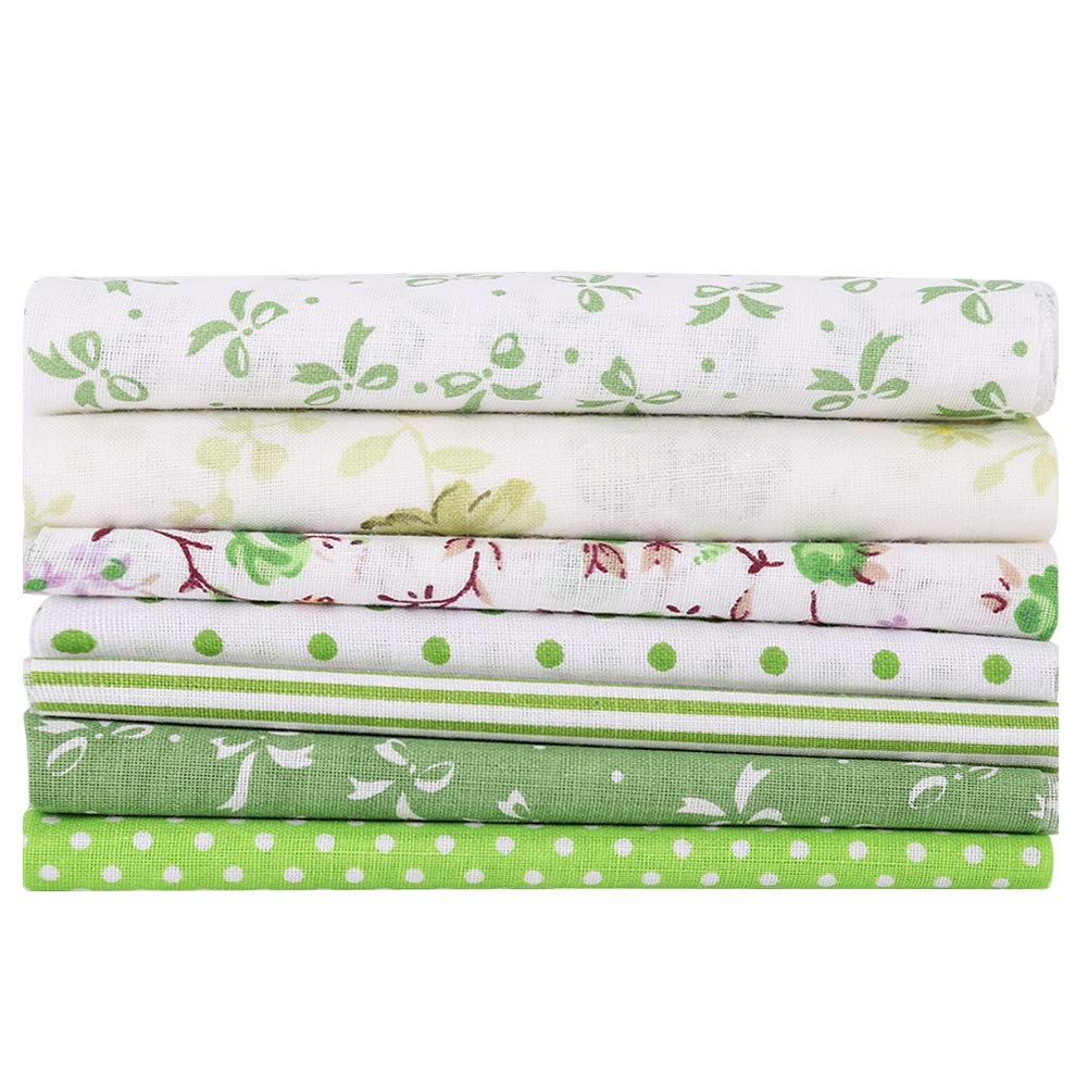 7pcs Different Pattern Patchwork Fabric Cotton Green Batiks Sewing Scrapbooking Quilting Artcraft for Sewing Craft Cloth DIY Wallet Cushion Cover(25cmx25cm)