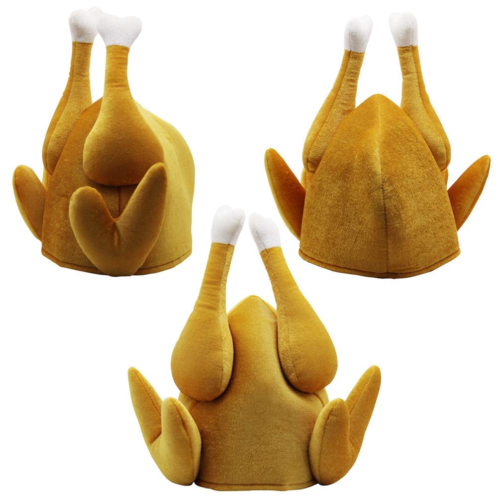 yosager 3 Pack Men's Roasted Turkey Hat, Thanksgiving Halloween Turkey Costume Funny Hat for Christmas Holiday Party Favors Party Supplies