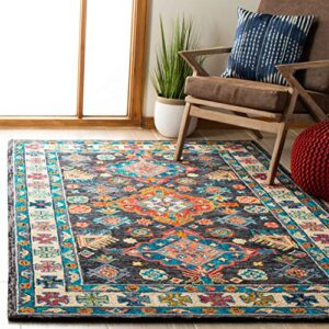 safavieh aspen collection accent rug - 3' x 5', charcoal & blue, handmade boho wool, ideal for high traffic areas in entryway, living room, bedroom (apn521h)