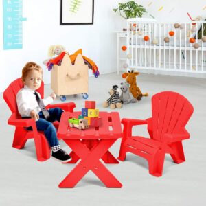 Costzon Kids Table and Chair Set, Outdoor Toddler Activity Table and Adirondack Chairs for Picnic, Garden, Patio, Backyard & Beach, Kids Outdoor Table and Chair Set (Red)