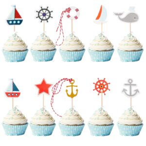 72 pieces nautical cupcake toppers ocean theme toothpicks birthday cake picks decorations for navy baby shower party favors supplies