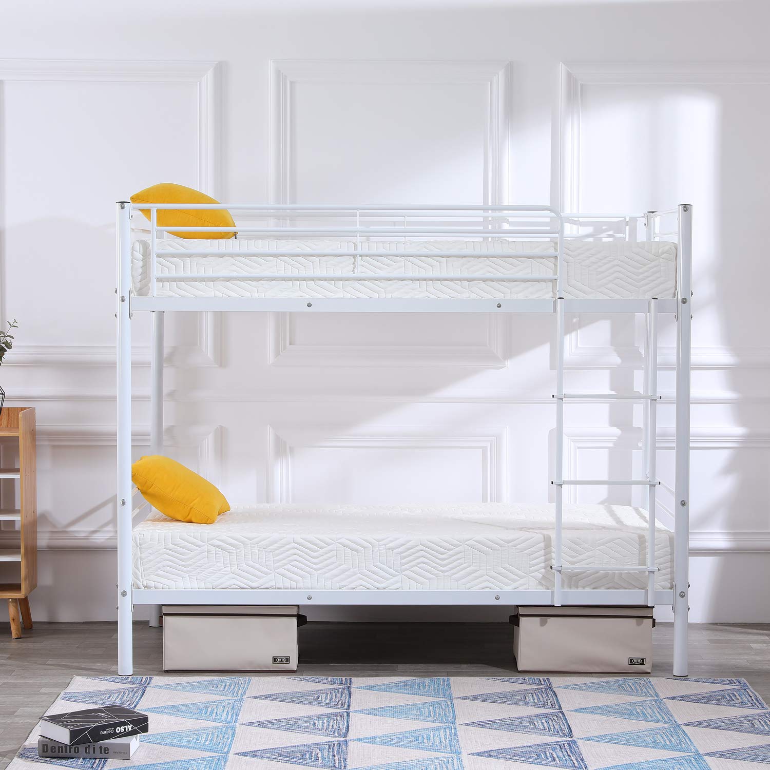 Bonnlo Bunk Bed Twin Over Twin, Metal Bunk Beds White for Girls/Boys/Adults, Anti-Slip Flat Step, No Box Spring Needed