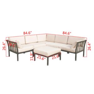 PatioFestival Conversation Set Outdoor Metal Furniture 6 Seat All-Weather Sectional Sofa Set with Cushioned Seat for Garden,Lawn,Pool