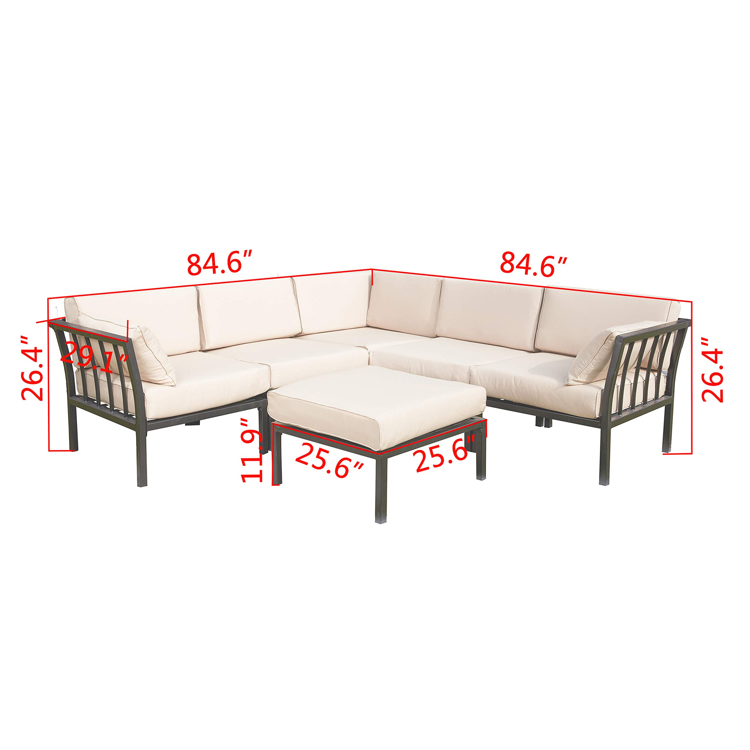 PatioFestival Conversation Set Outdoor Metal Furniture 6 Seat All-Weather Sectional Sofa Set with Cushioned Seat for Garden,Lawn,Pool