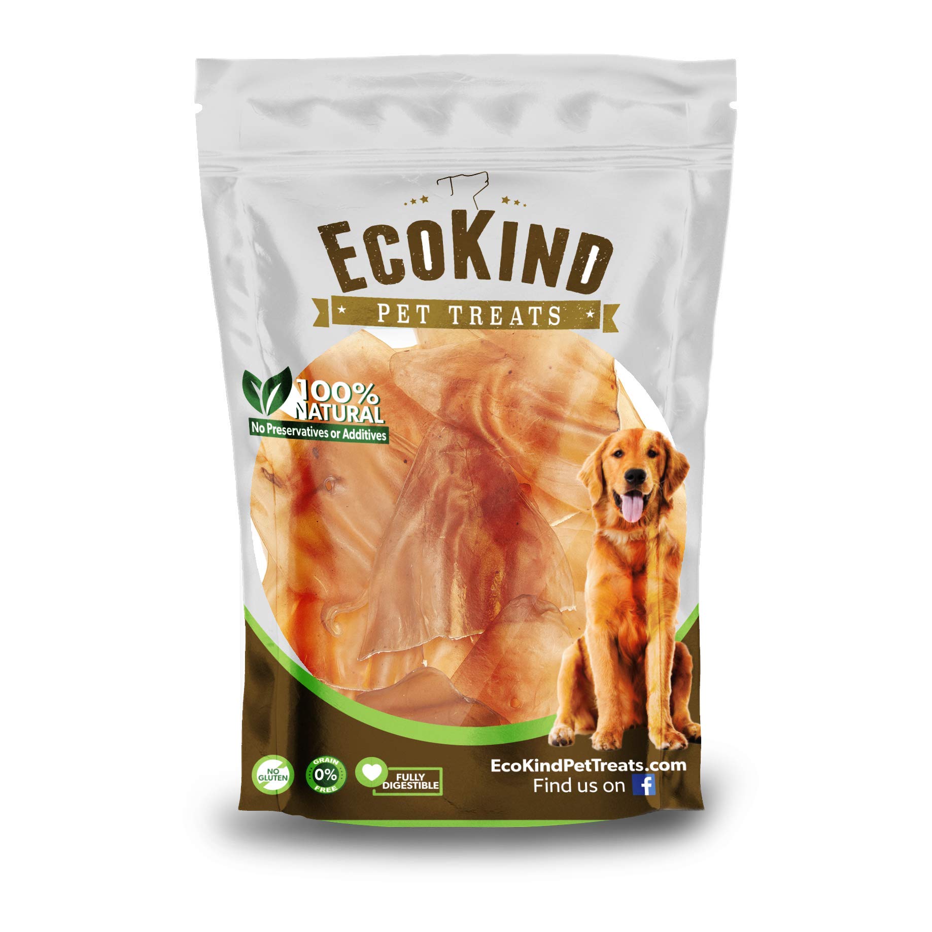 EcoKind Pet Treats Jumbo (6-8 inches Each) Cow Ear Dog Treats - 100% All-Natural Beef Dog Chews - Promotes Dental Health - Durable & Long-Lasting, Free Range Grass Fed Cattle (6 Ears)