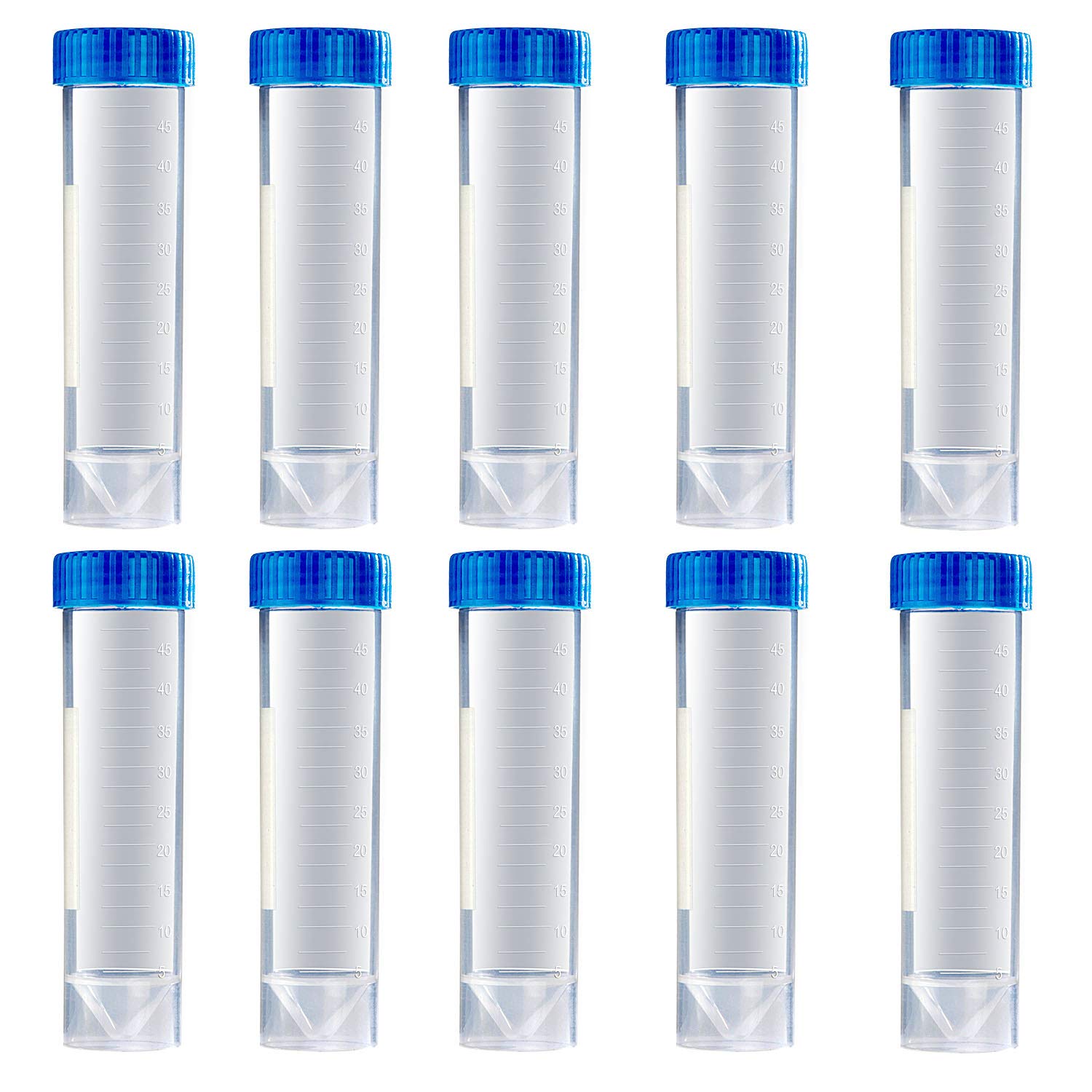 50 Pcs 50 ML Centrifuge Tubes ABuff Plastic Test Tubes with Blue Screw Caps, Clear Plastic 50ml Test Tube with Conical Bottom, Self Standing Leak-Proof PRP Tubes for Cold Storage