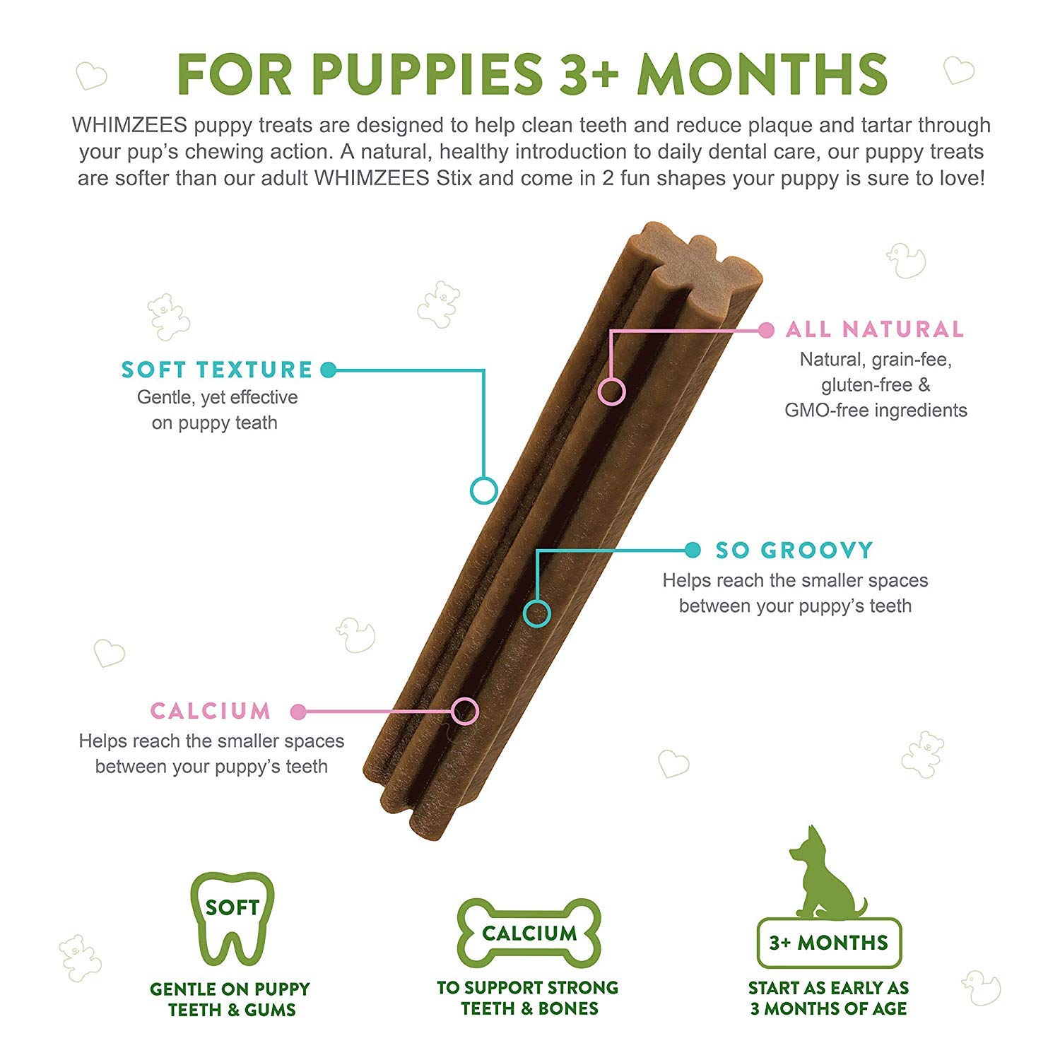 Whimzees 3 Pack of Puppy Daily Dental Treats, 14 Sticks Each, for Medium to Large Puppies