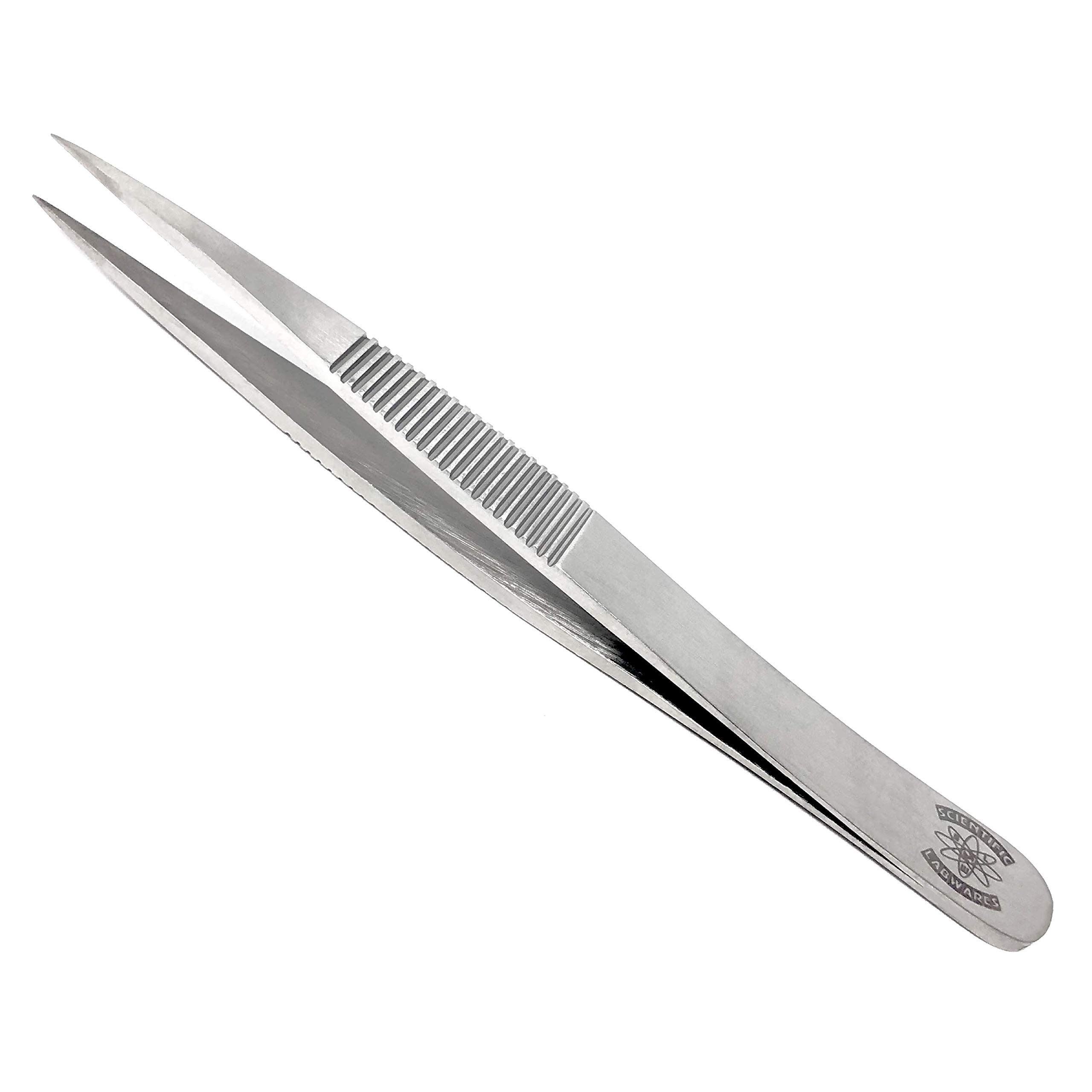 Scientific Labwres High Precision Stainless Steel Lab Tweezers/Forceps with Straight Medium Point with Serrated Grip