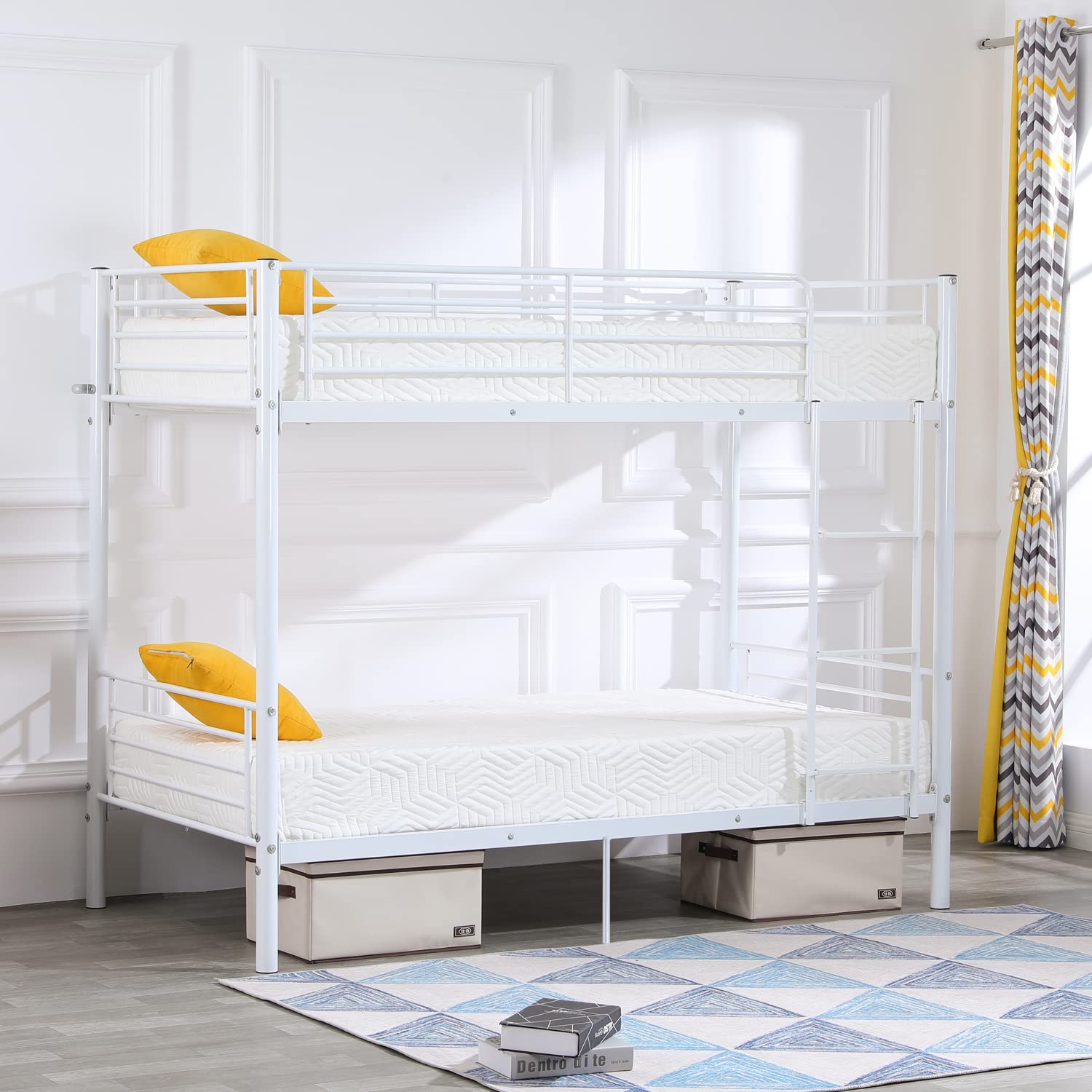 Bonnlo Bunk Bed Twin Over Twin, Metal Bunk Beds White for Girls/Boys/Adults, Anti-Slip Flat Step, No Box Spring Needed