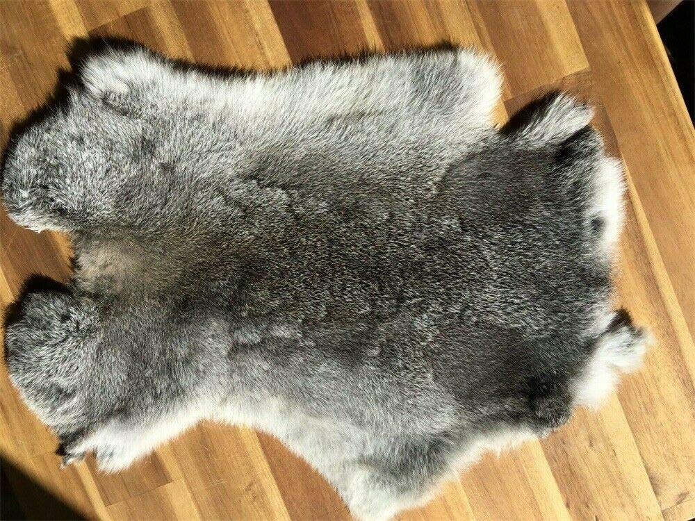 Natural Tanned Rabbit Fur Hide (10" by 12" Rabbit Pelt with Sewing Quality Leather) (Natural Gray)