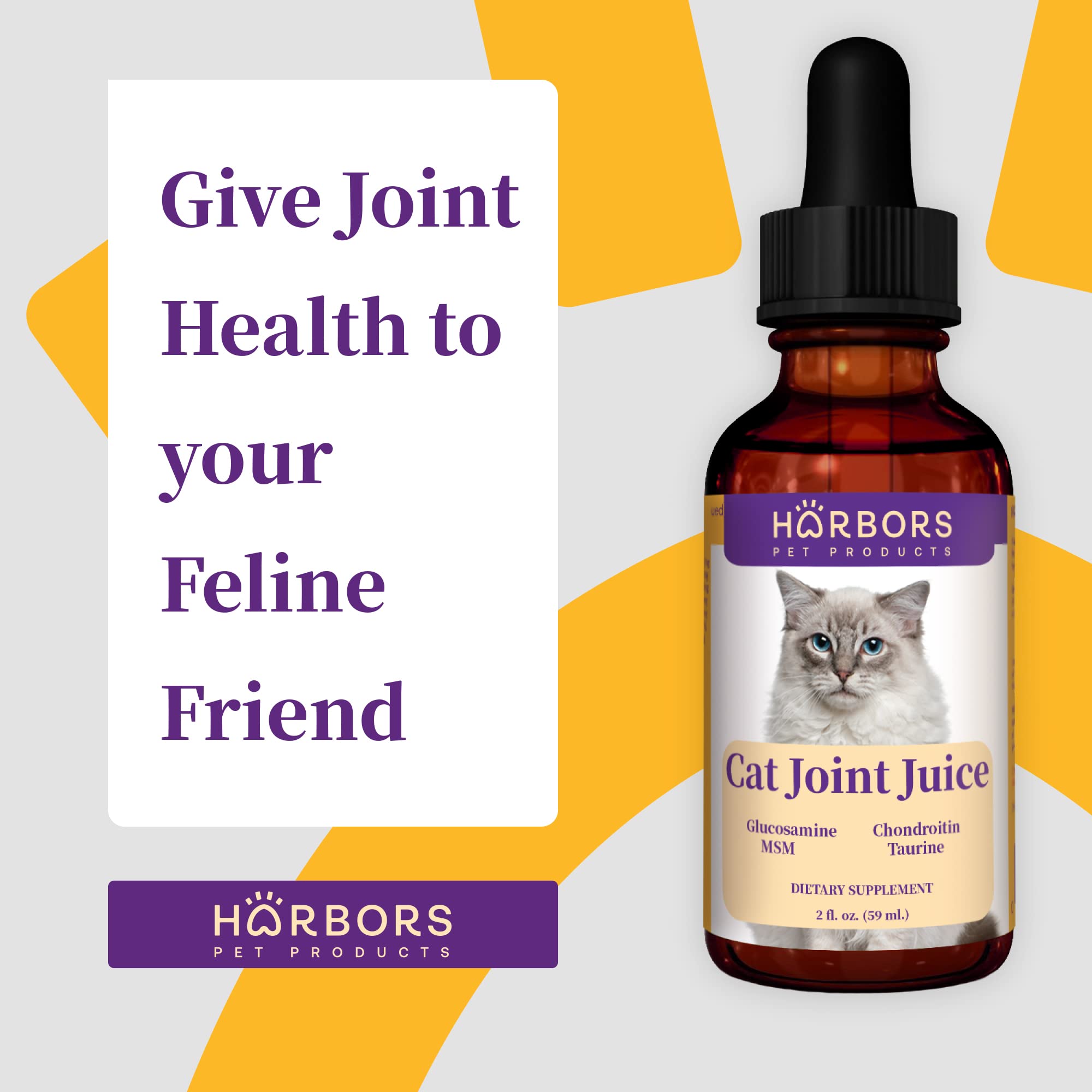 Harbor's Cat Hip Helper - Cat Joint Supplement Liquid for Fast Pain Relief, Smooth Younger HIPS. Natural Nutrients, Glucosamine, MSM, Chondroitin, Hyaluronic Acid, Yummy Organic Beef Flavor - 59 ml