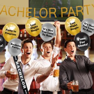 Brosash Bachelor Party Decorations, (Gold Bachelor Banner, Bachelor Sash, 16 Funny Party Balloons, and 8 Team Groom Button Pins) 26 Piece Set, Bachelorette Party Supplies Gifts…