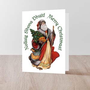 CafePress Santa (Irish & English) Christmas Cards (Pk Of 20) Greeting Card (20-pack), Note Card with Blank Inside, Birthday Card Glossy