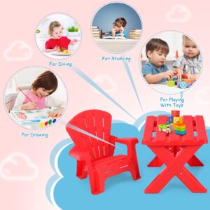 Costzon Kids Table and Chair Set, Outdoor Toddler Activity Table and Adirondack Chairs for Picnic, Garden, Patio, Backyard & Beach, Kids Outdoor Table and Chair Set (Red)