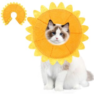 popetpop pet protective recovery collar - adjustable sunflower shape elizabethan cat cone collar, cute soft cone after surgery neck collar for cats and small dogs