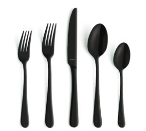 amefa austin 18/0 stainless steel flatware set - matte black - 20 piece place setting - service for 4 - knife & fork spoon set - amefa cutlery set - amefa flatware set - modern silverware set