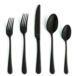 Amefa Austin 18/0 Stainless Steel Flatware Set - Matte Black - 20 Piece Place Setting - Service for 4 - Knife & Fork Spoon Set - Amefa Cutlery Set - Amefa Flatware Set - Modern Silverware Set