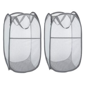 wd&cd 2pcs laundry baskets foldable pop up mesh washing laundry basket bag bin hamper toy tidy storage organiser organizer(gray)