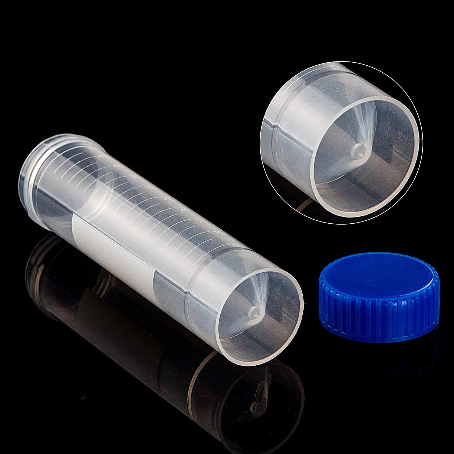 50 Pcs 50 ML Centrifuge Tubes ABuff Plastic Test Tubes with Blue Screw Caps, Clear Plastic 50ml Test Tube with Conical Bottom, Self Standing Leak-Proof PRP Tubes for Cold Storage