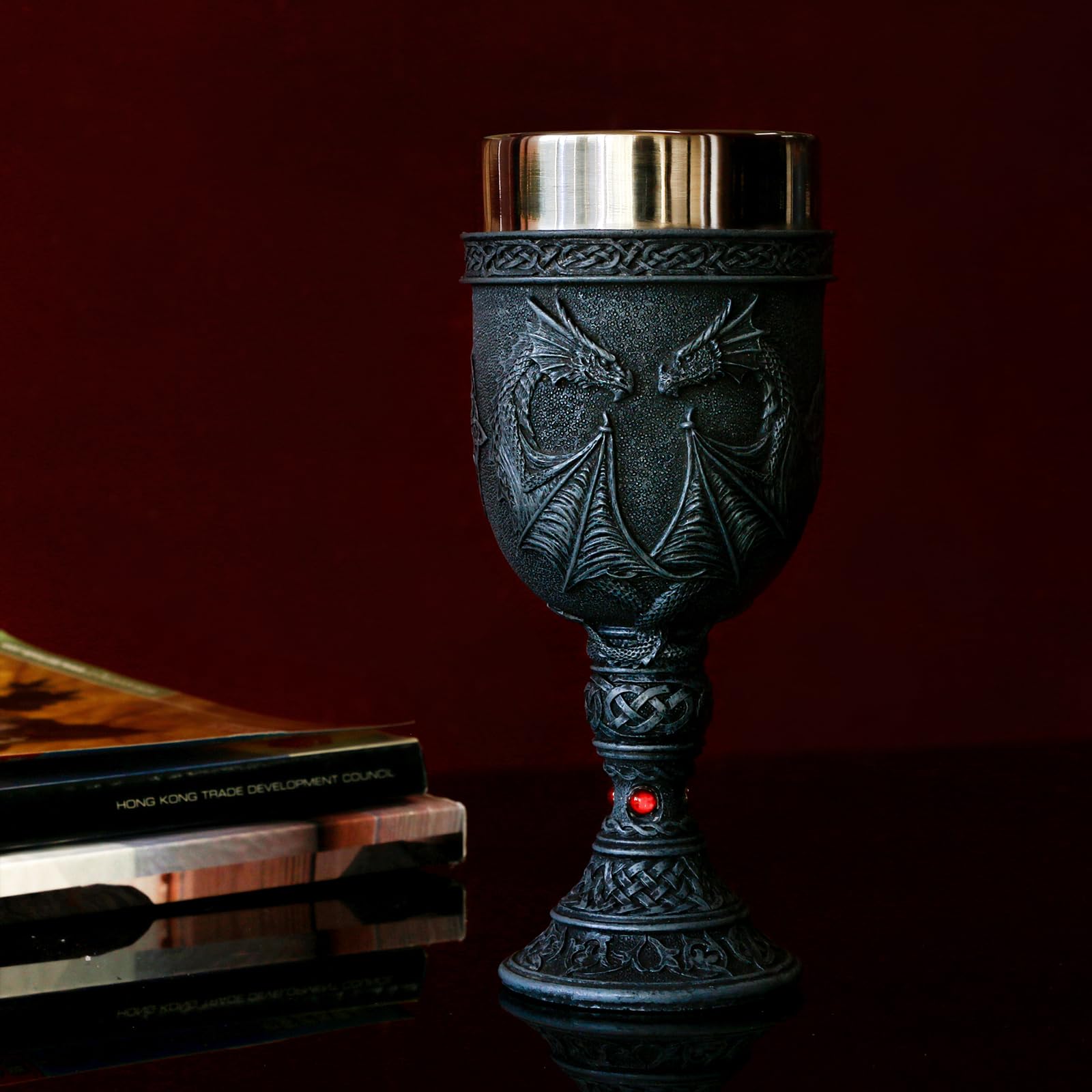 alikiki Medieval Dark-Night Dragon Goblet - Dungeons and Dragons Gifts Game Ideas of Thrones Merchandise 7oz Stainless Steel Drinking cup Gothic GOT Dragon D&D Chalice Party Decor Collectible