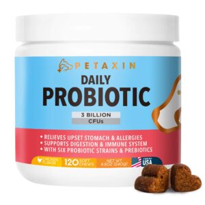 Petaxin Probiotics for Dogs - 6 Strains with Prebiotics - Supports Digestive and Immune System – Relief for Diarrhea, Bad Breath, Allergies, Gas, Constipation, Hot Spots - Made in USA - 120 Chews