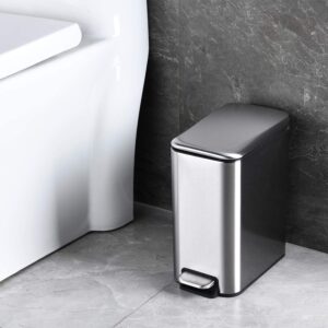 Magdisc Small Trash Can for Bathroom,Office,Bedroom, Rectangular Small Trash Can with Soft Close Lid,Step on Brushed Stainless Steel Trash Can, 5 Liter/1.3 Gallon