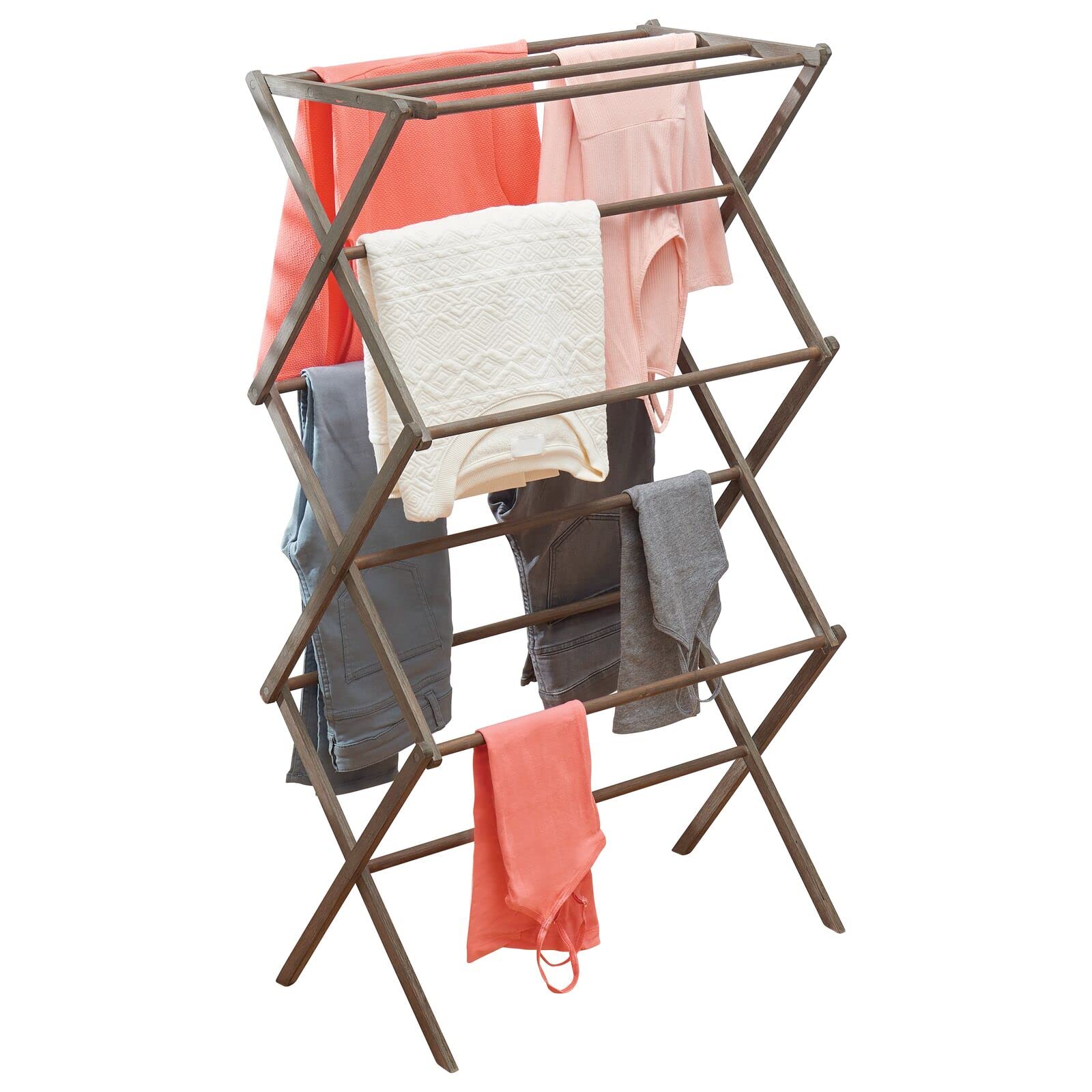 mDesign Bamboo Clothes Drying Rack - Collapsible, Foldable Wooden Laundry Drying Rack - Compact and Portable Indoor or Outdoor Air Dry Rack for Clothes and Delicates - Echo Collection - Gray