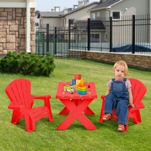 Costzon Kids Table and Chair Set, Outdoor Toddler Activity Table and Adirondack Chairs for Picnic, Garden, Patio, Backyard & Beach, Kids Outdoor Table and Chair Set (Red)