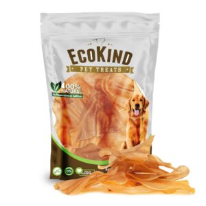 ecokind pet treats jumbo (6-8 inches each) cow ear dog treats - 100% all-natural beef dog chews - promotes dental health - durable & long-lasting, free range grass fed cattle (6 ears)