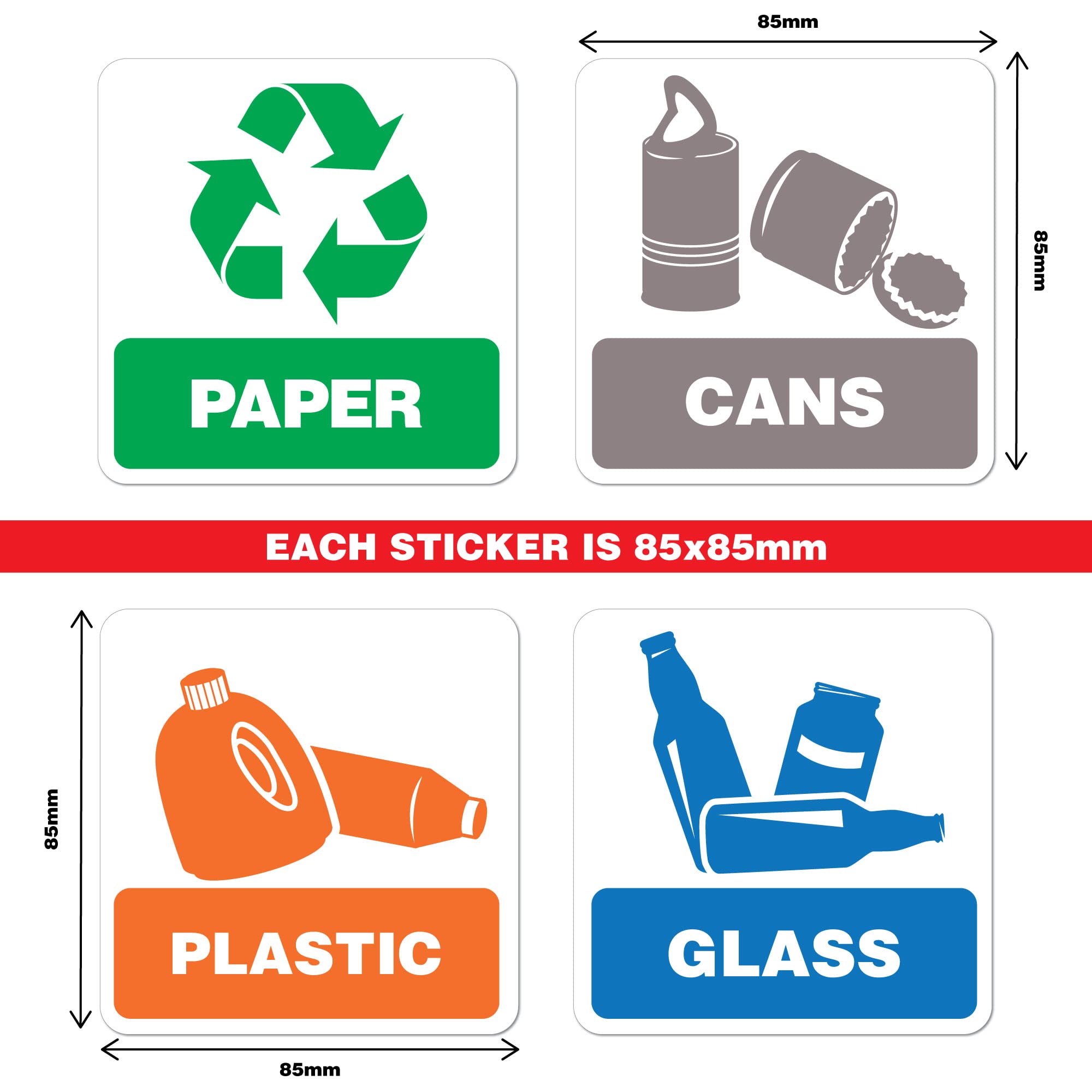 Recycling Paper Cans Plastic Glass Sticker Decal Bin Recycle Eco Friendly Trash