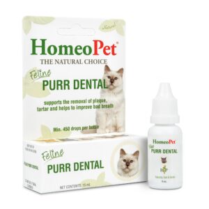 homeopet feline purr dental, safe and natural tooth and dental care for cats, cat dental care, 15 milliliters