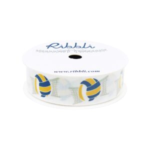 Ribbli Grosgrain Volleyball Craft Ribbon,7/8-Inch,10-Yard Spool, Blue/White/Yellow/Gray,Use for Team Hair Bows,Wreath,Sport Lanyards,Gift Wrapping,Party Decoration,All Crafting and Sewing