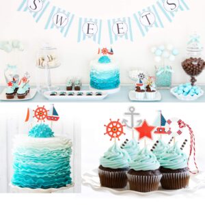 72 Pieces Nautical Cupcake Toppers Ocean Theme Toothpicks Birthday Cake Picks Decorations for Navy Baby Shower Party Favors Supplies