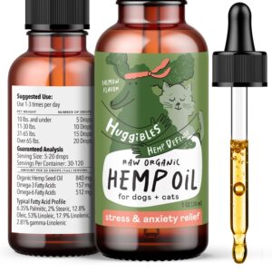 huggibles organic hemp oil drops for cats and dogs calming stress & anxiety support omega 3 & 6 for arthritis inflammation and joint support | liquid drops pet supplement