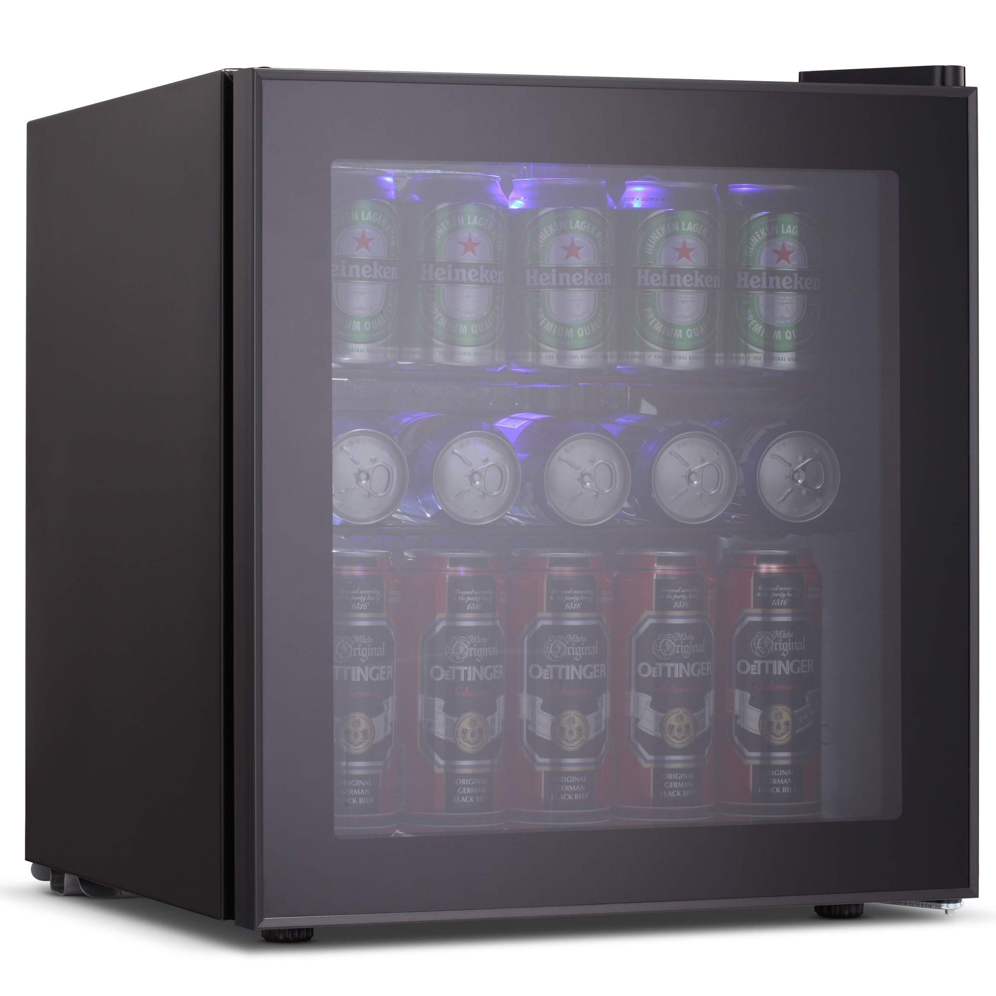 Joy Pebble Beverage Cooler and Refrigerator Mini Fridge with Glass Door for Soda Beer or Wine Small Drink Cooler for Home Office or Bar (1.6cu.ft)