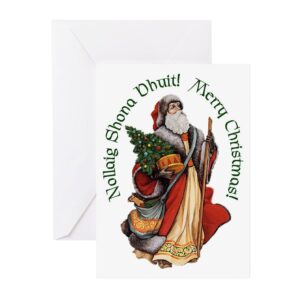 cafepress santa (irish & english) christmas cards (pk of 20) greeting card (20-pack), note card with blank inside, birthday card glossy