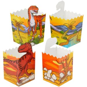 BLUE PANDA 60 Pack Dinosaur Popcorn Boxes for Candy, Snacks, Kid's Birthday Party Supplies (4 Dino-Themed Designs)