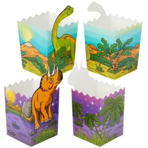 BLUE PANDA 60 Pack Dinosaur Popcorn Boxes for Candy, Snacks, Kid's Birthday Party Supplies (4 Dino-Themed Designs)