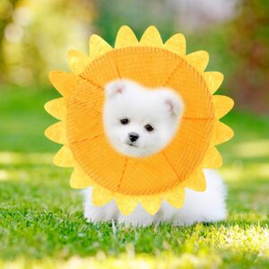 POPETPOP Pet Protective Recovery Collar - Adjustable Sunflower Shape Elizabethan Cat Cone Collar, Cute Soft Cone After Surgery Neck Collar for Cats and Small Dogs