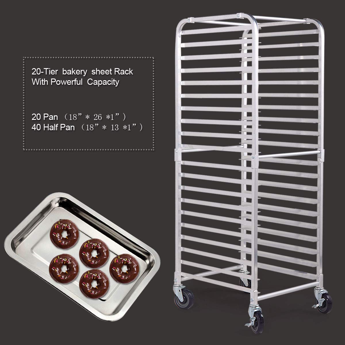 Sandinrayli Bakery Rack, 20-tier Bakers Rack with Wheels for Cooking, Cookie Cooling Rack for Half & Full Sheet Pan, Steel Commercial Baking Rack for Kitchen Baking Sheet,26" L X 20" W X 72" H