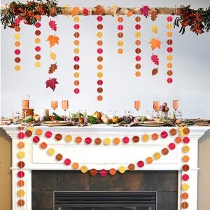 thanksgiving day decoration garland fall leaves circle dots paper streamers (3pcs 157 inches) for giving thanks party, hanging bunting banner backdrop decorations for autumn party supplies